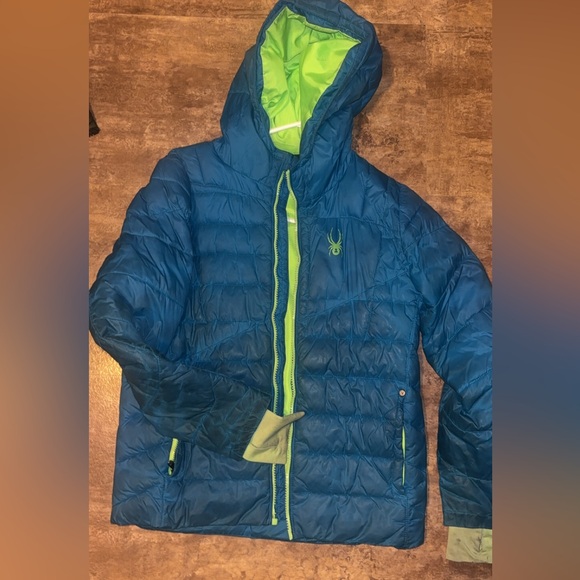 Spyder | Jackets & Coats | Spyder Kids Puffer Jacket In Blue And Lime ...